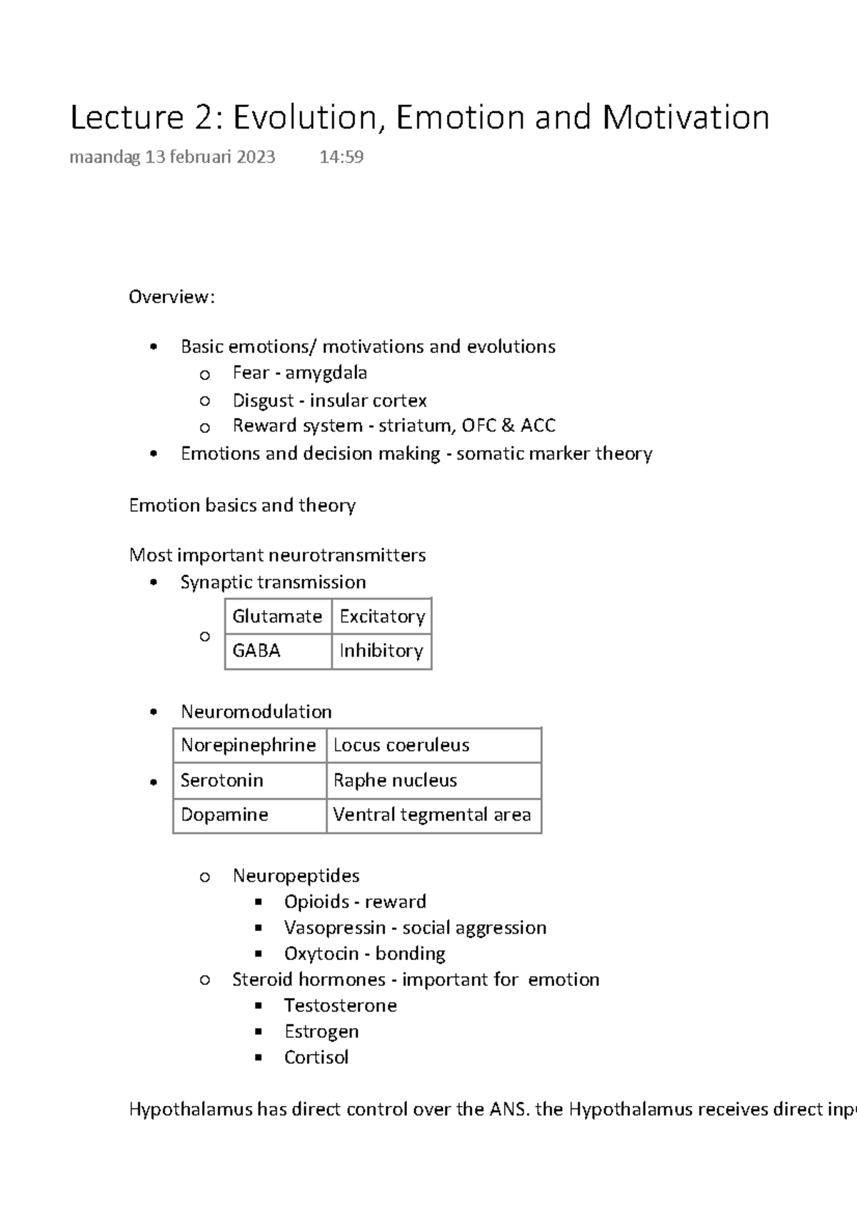 Lecture 2 Evolution, Emotion and Motivation - Overview: Basic emotions ...