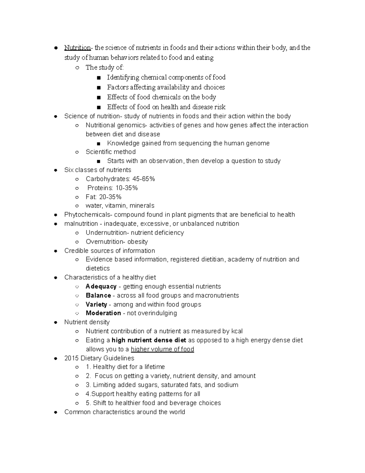 NTDT final - Nutrition- the science of nutrients in foods and their ...