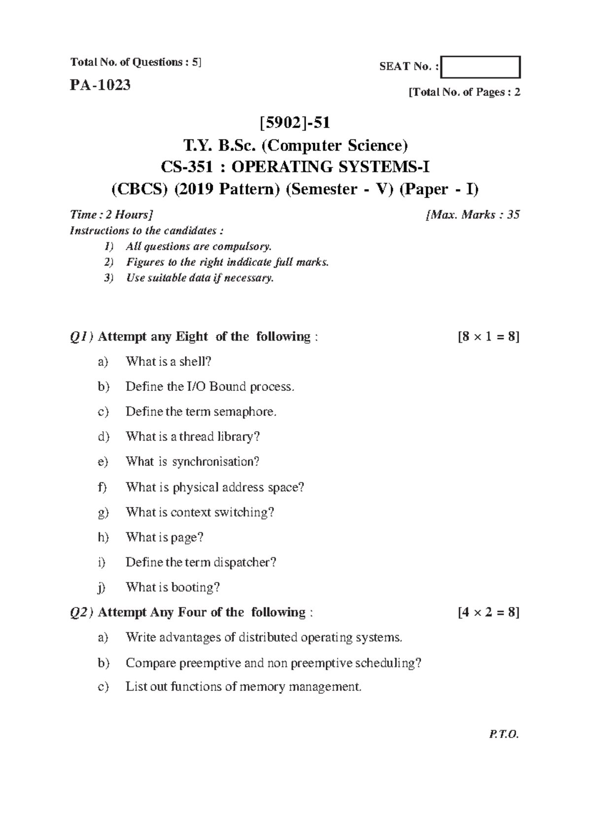 October 2022 sem5 - This is previous yera question paper - Total No. of Questions : 5] [Total No ...