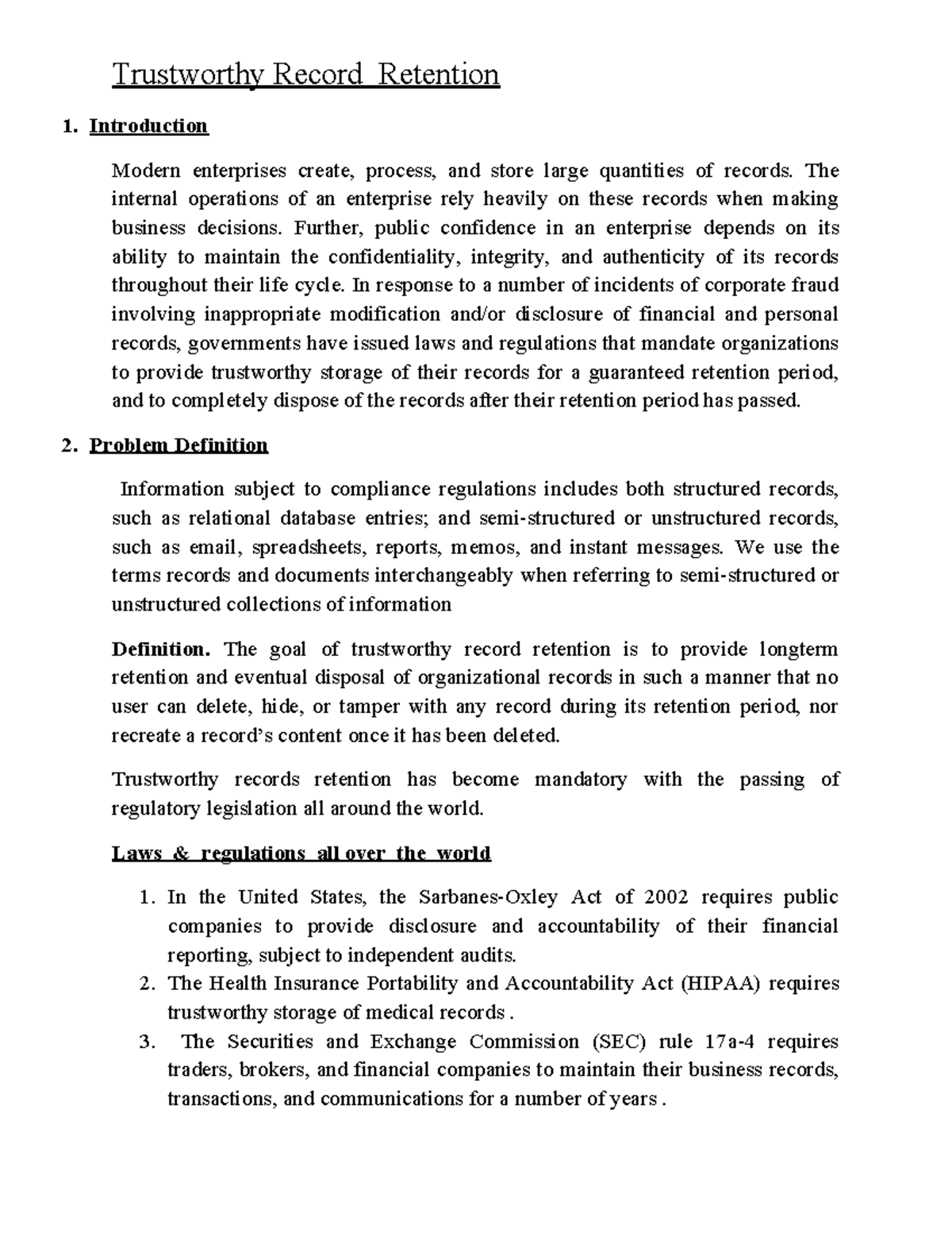 Unit- IV Trustworthy Record Retention - Trustworthy Record Retention ...