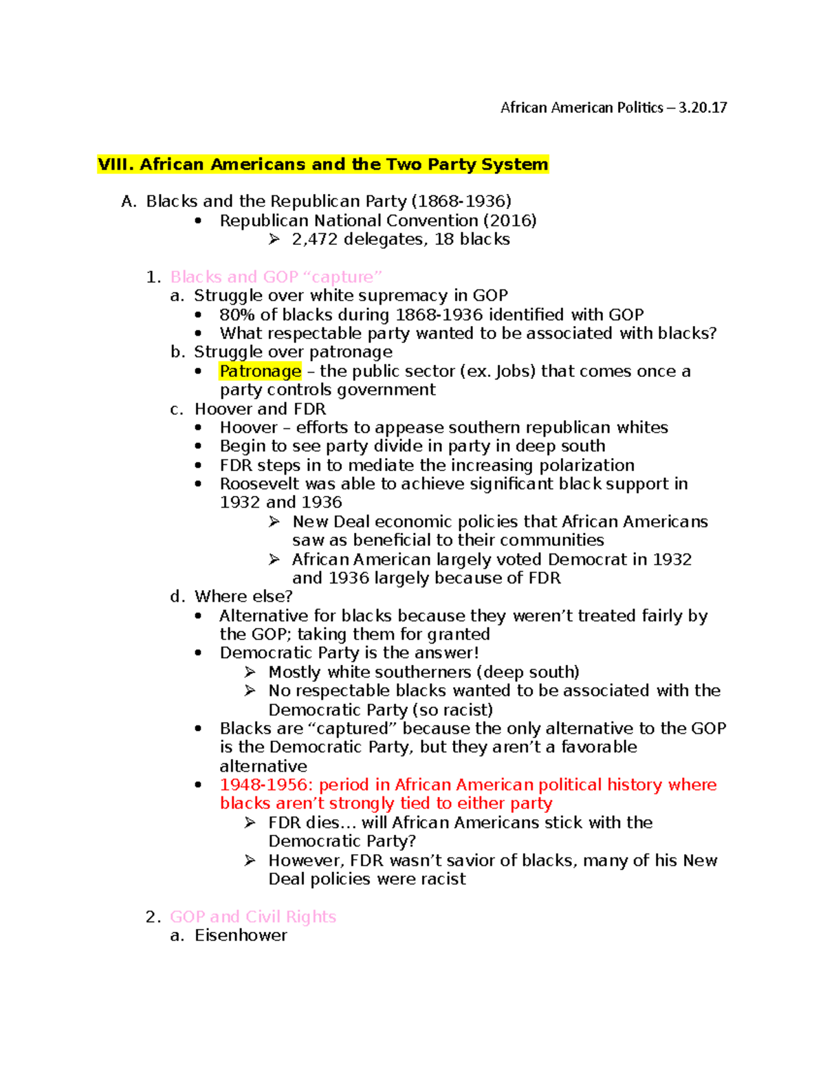 African American Politics – 3 - African American Politics – 3. VIII ...