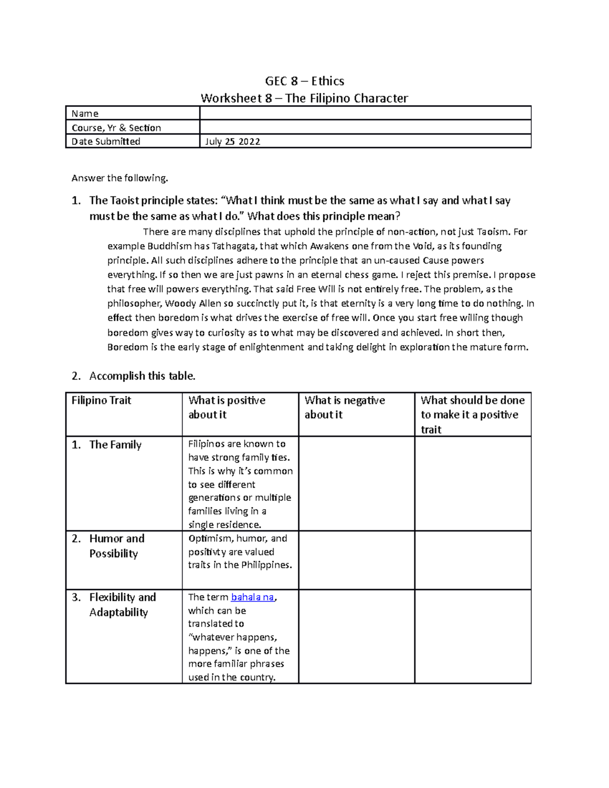 Gec 8 ws 8 summer - this for my study purposes - GEC 8 – Ethics ...