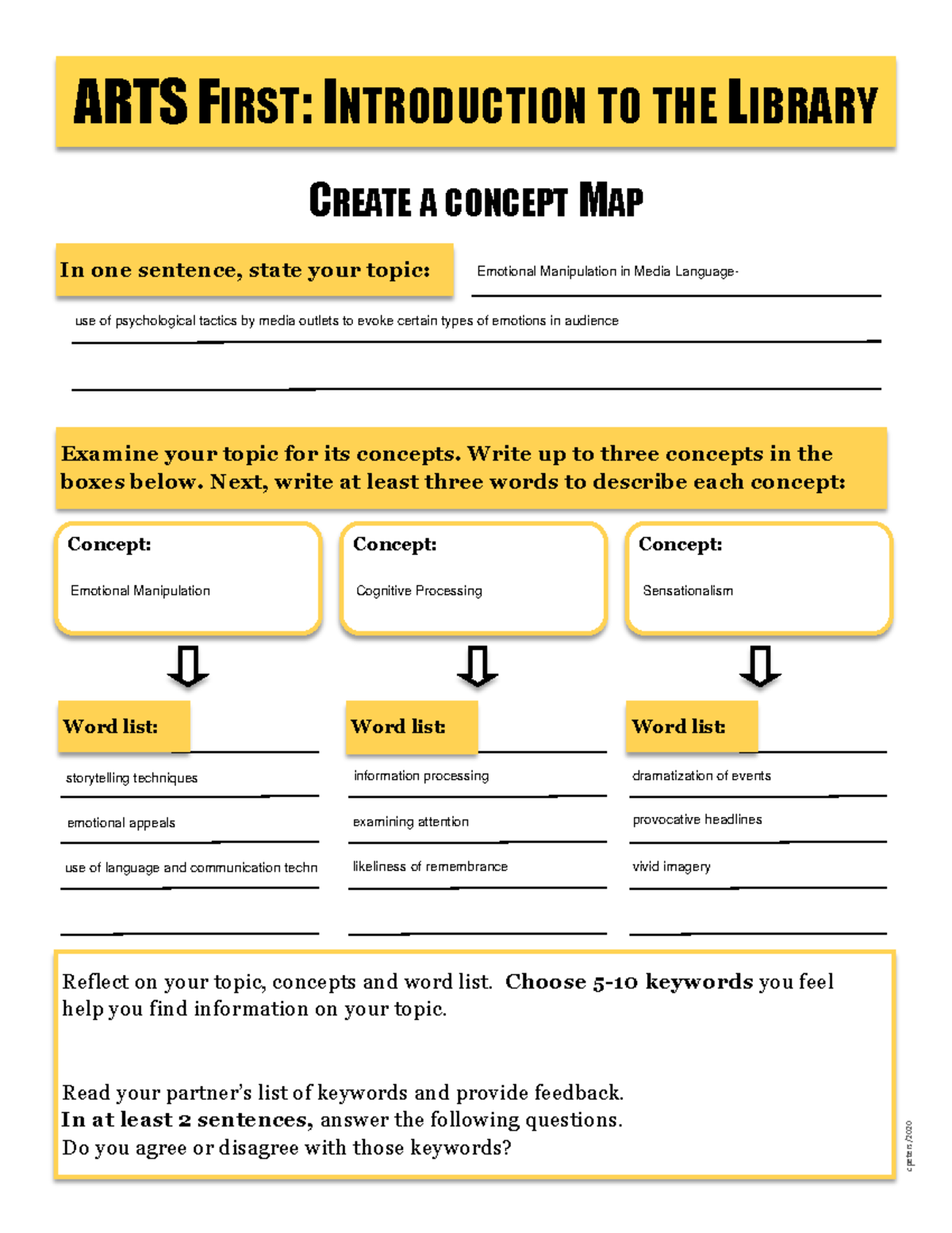Library woksheet - CREATE A CONCEPT MAP In one sentence, state your ...