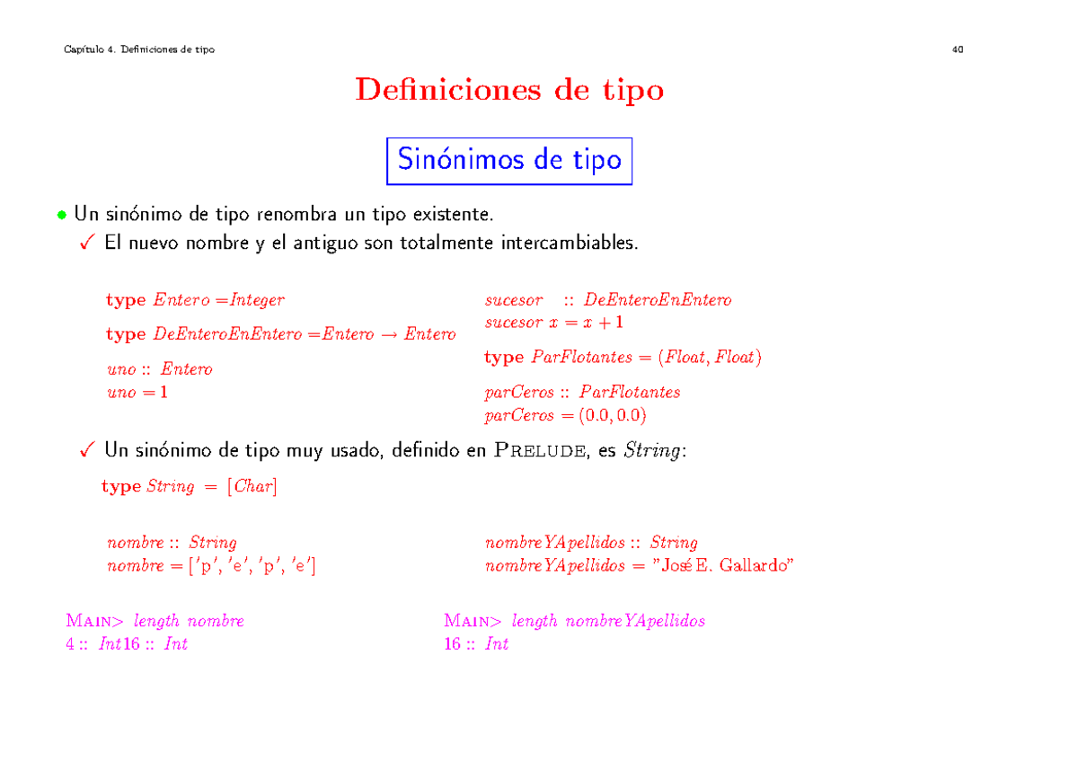 Definicion de tipo - Definiciones de tipo Sin ́onimos de tipo • Un sin ...