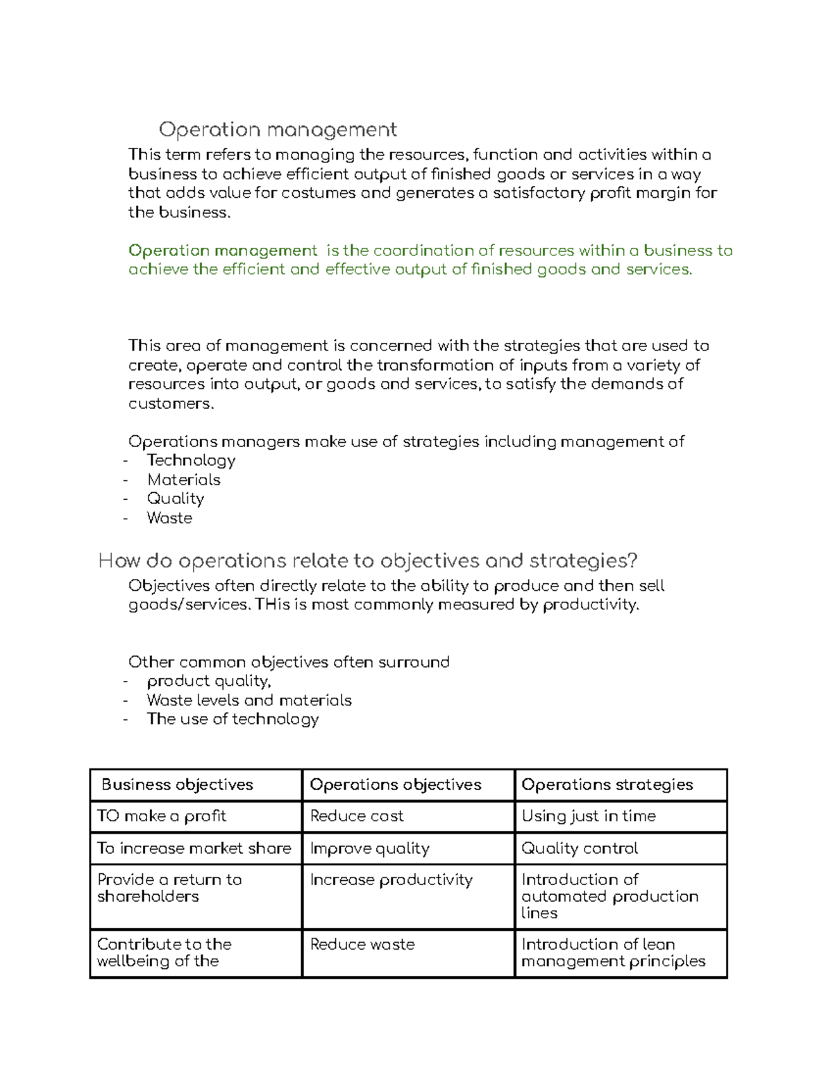 BUS MAN AOS 3 Operation management - Operation management This term ...