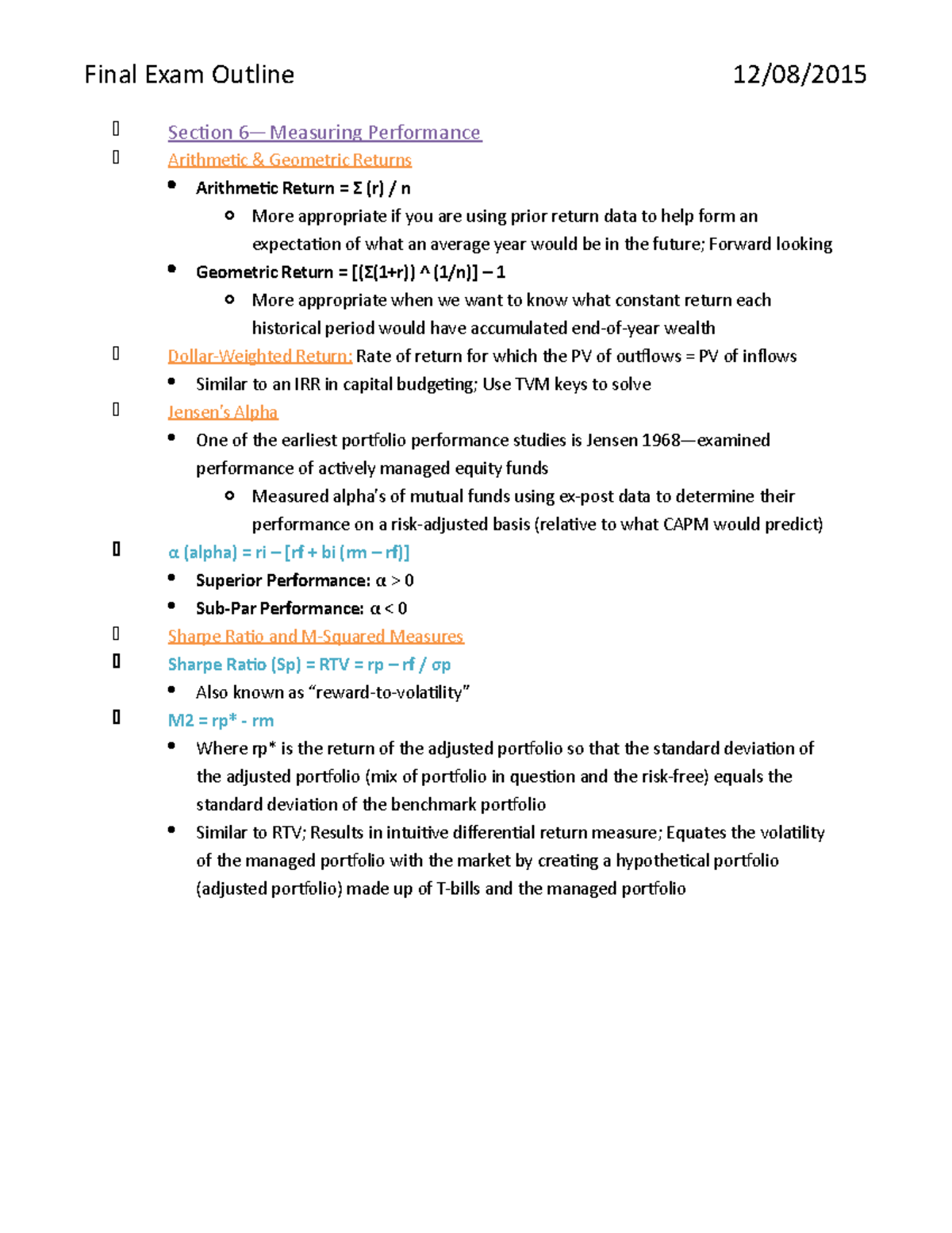 N. Cerone Burch Final Exam Outline - Final Exam Outline 12/08/ Section ...