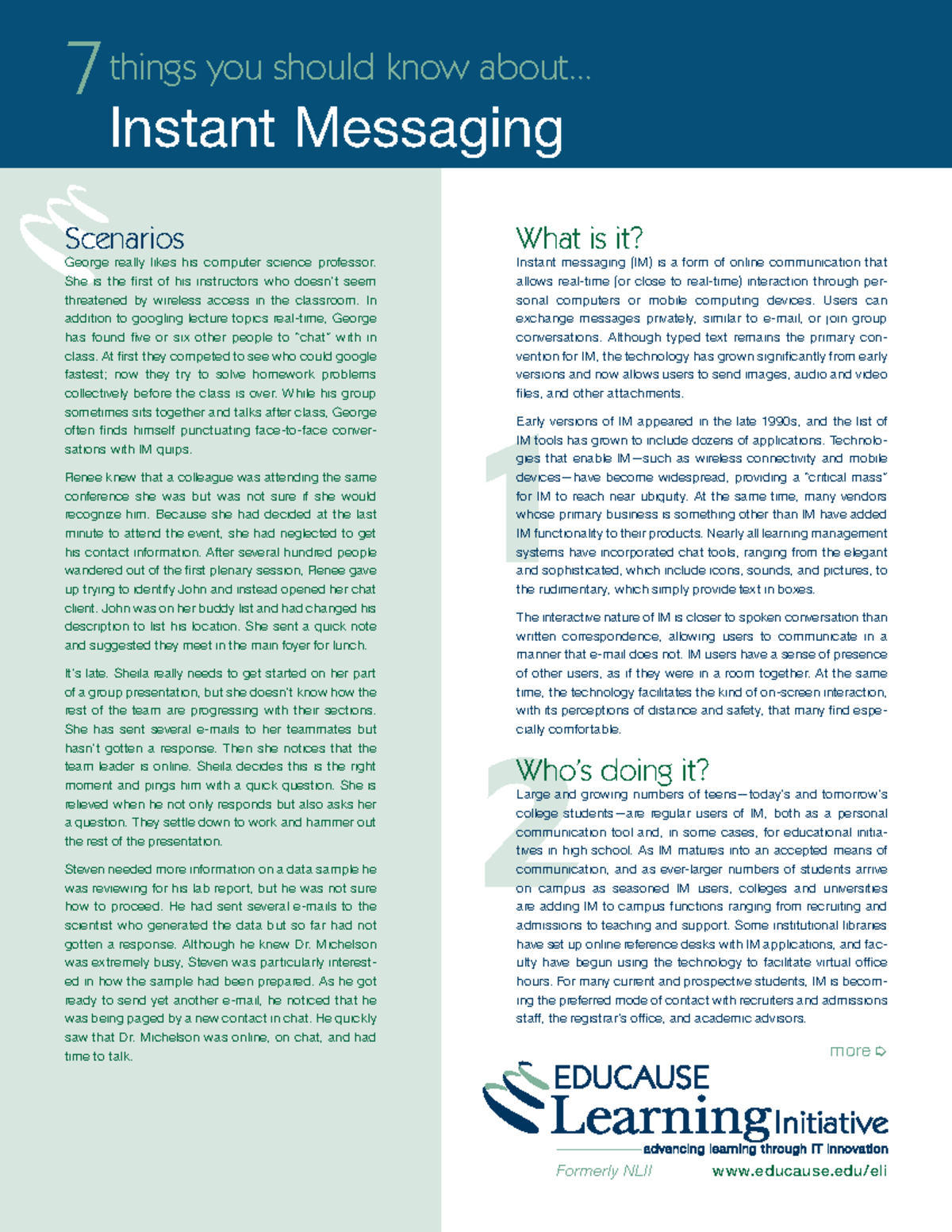 7 things you should know about...Instant Messaging - 7 things you ...