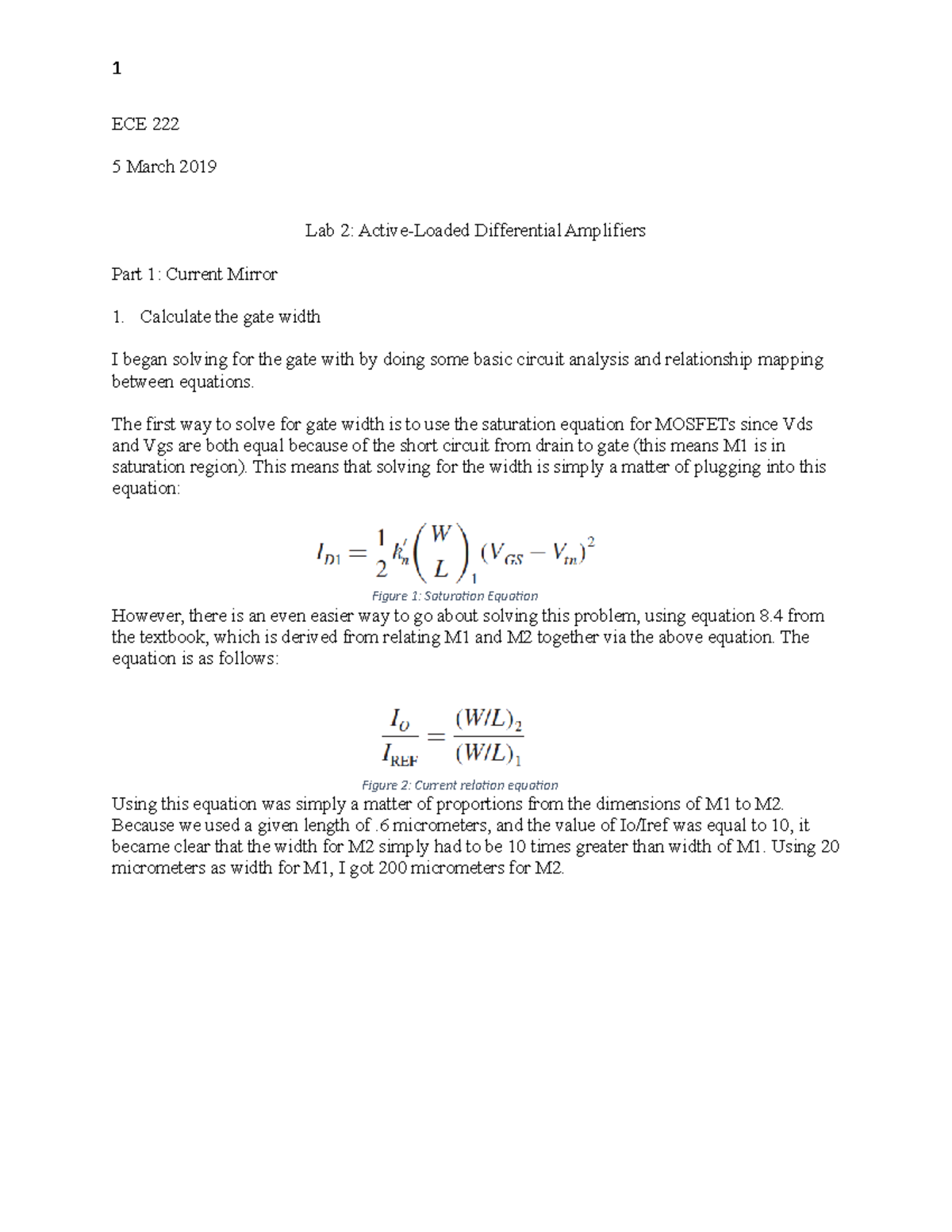 ECE 222 Laboratory 2 - ECE 222 5 March 2019 Lab 2: Active-Loaded ...