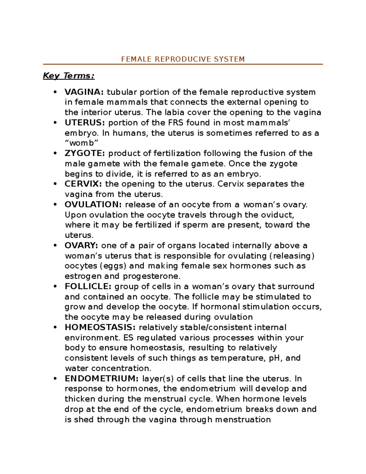 Female reproducive system F2021 - FEMALE REPRODUCIVE SYSTEM Key Terms ...