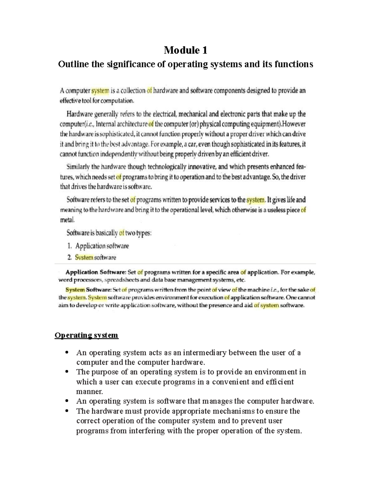 Module 1 simple notes - Module 1 Outline the significance of operating ...