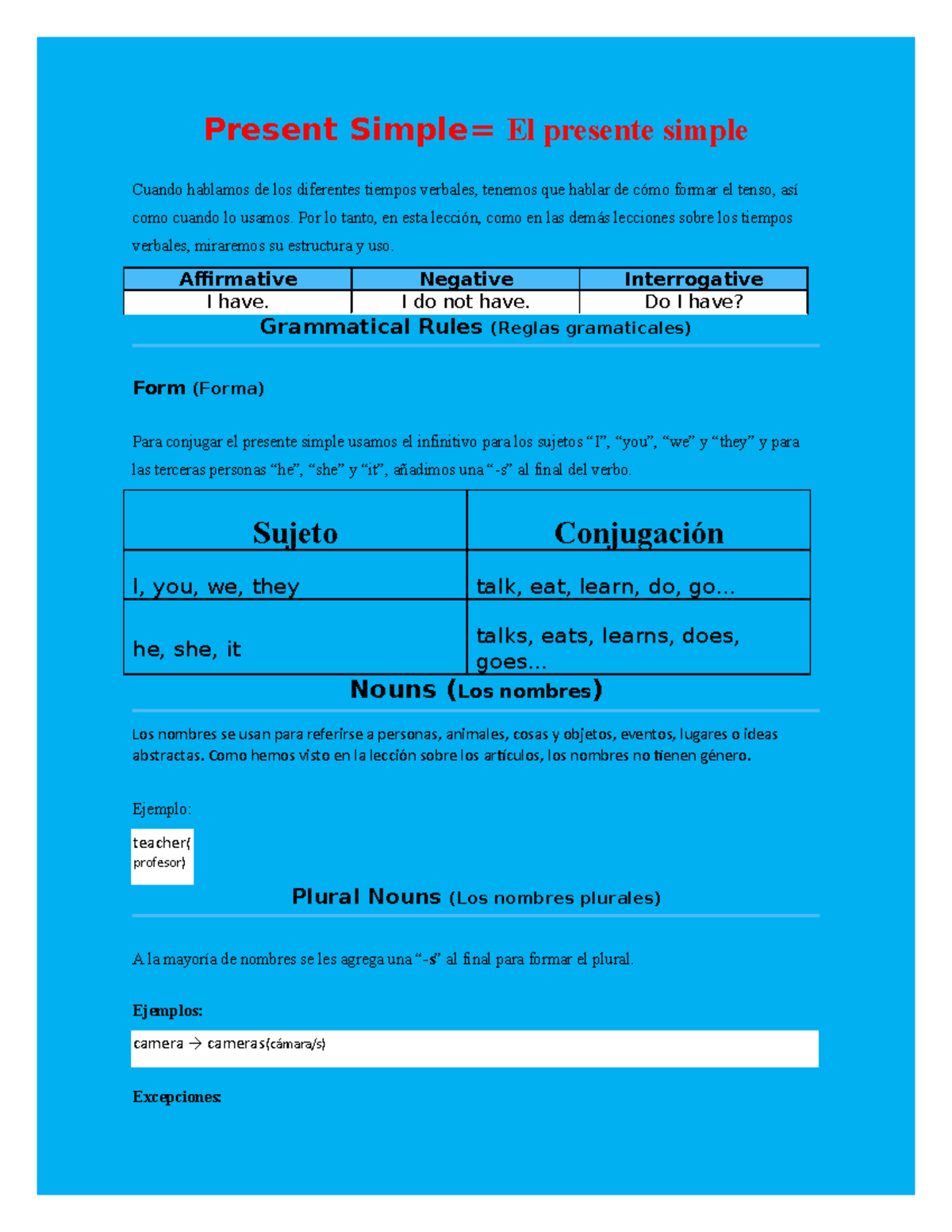 Present Simpl 1 - VERIDICO - Present Simple= El presente simple Cuando ...