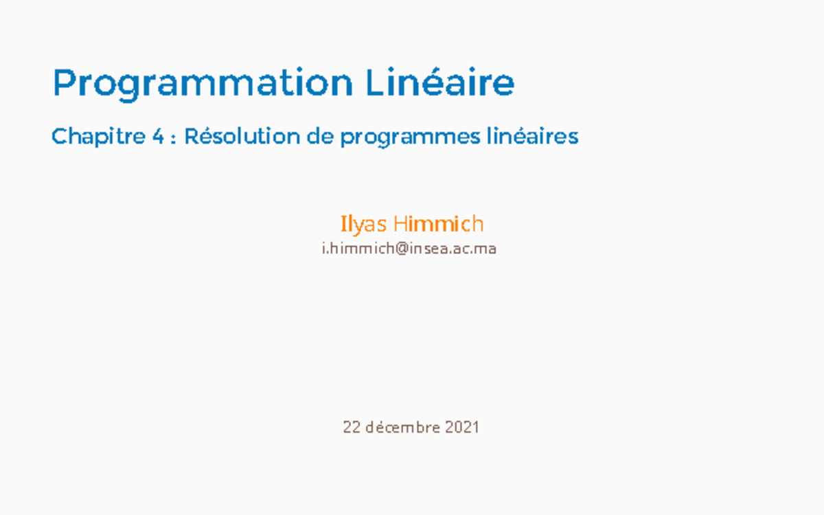 Chapitre 4-ilyas - none - Programmation Linéaire Chapitre 4 : Résolution de programmes linéaires ...