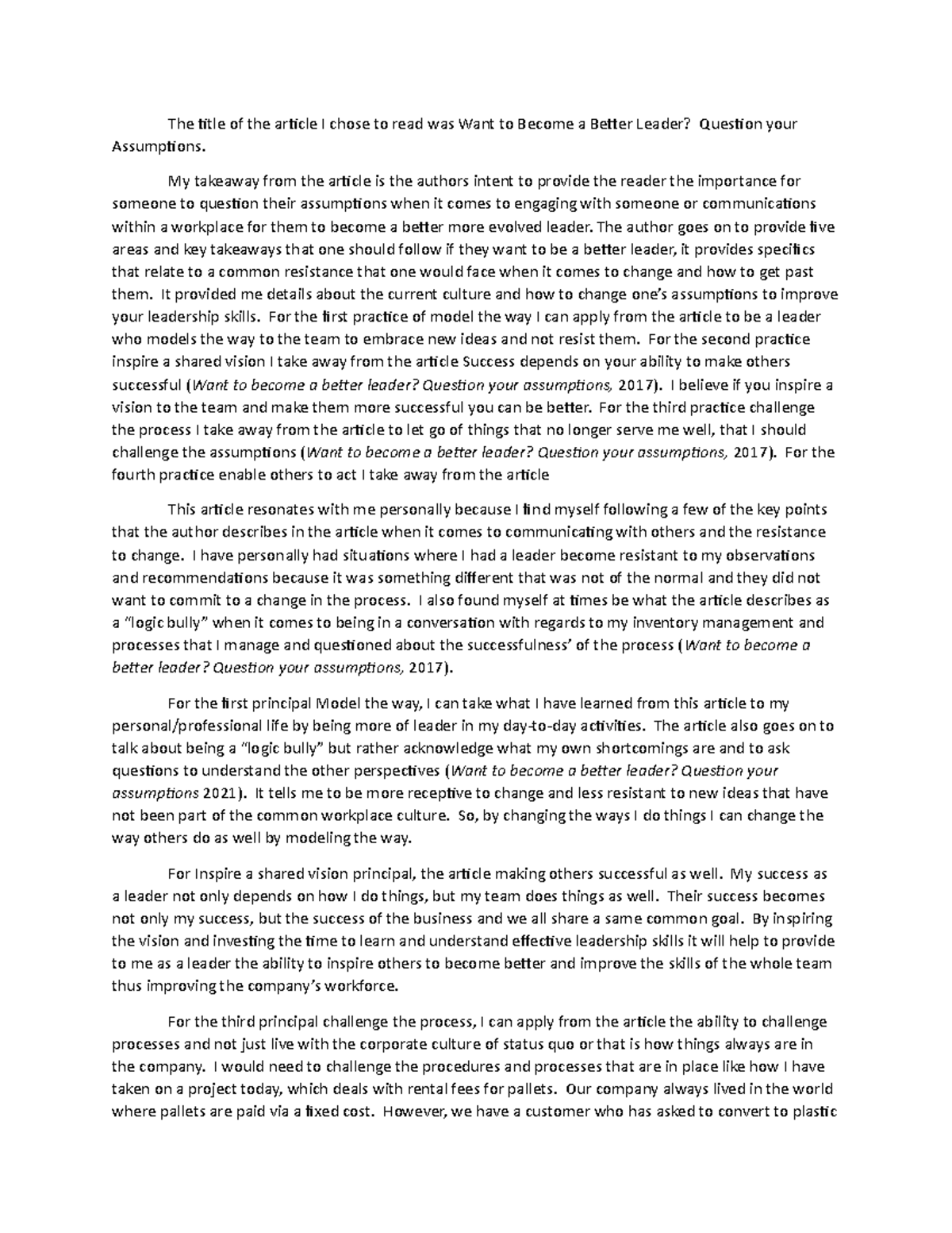 1-3 Journal Assignment - The title of the article I chose to read was ...