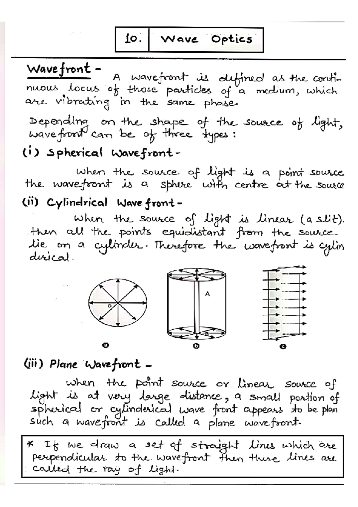 XII Wave Optics Notes - 10. Wave Optics A wavefront is defined as the ...