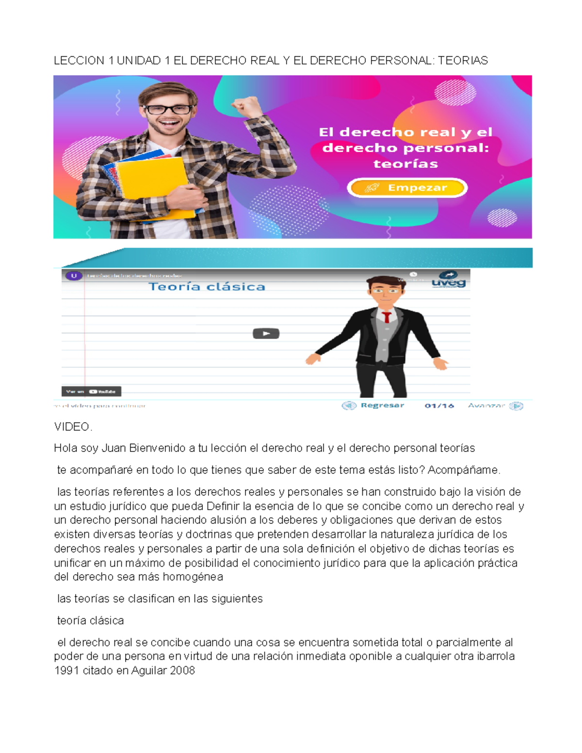 Leccion 1 Unidad 1 EL Derecho REAL Y EL Derecho Personal - LECCION 1 ...