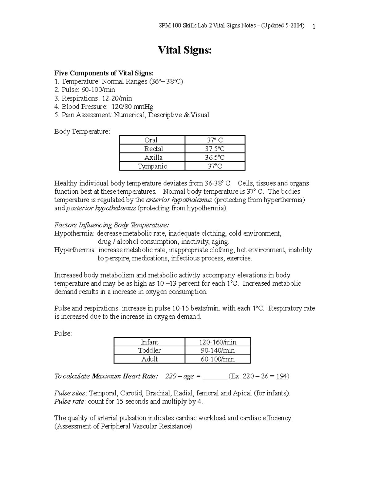 VS-Skills Lab 2 Notes - Vital Signs: Five Components of Vital Signs ...
