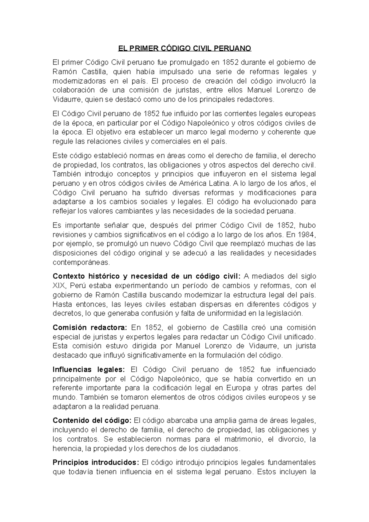 EL Primer Código Civil Peruano - EL PRIMER CÓDIGO CIVIL PERUANO El ...