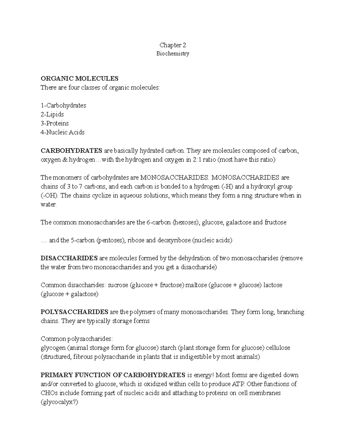 Chapter 2 Biochemistry - Chapter 2 Biochemistry ORGANIC MOLECULES There ...