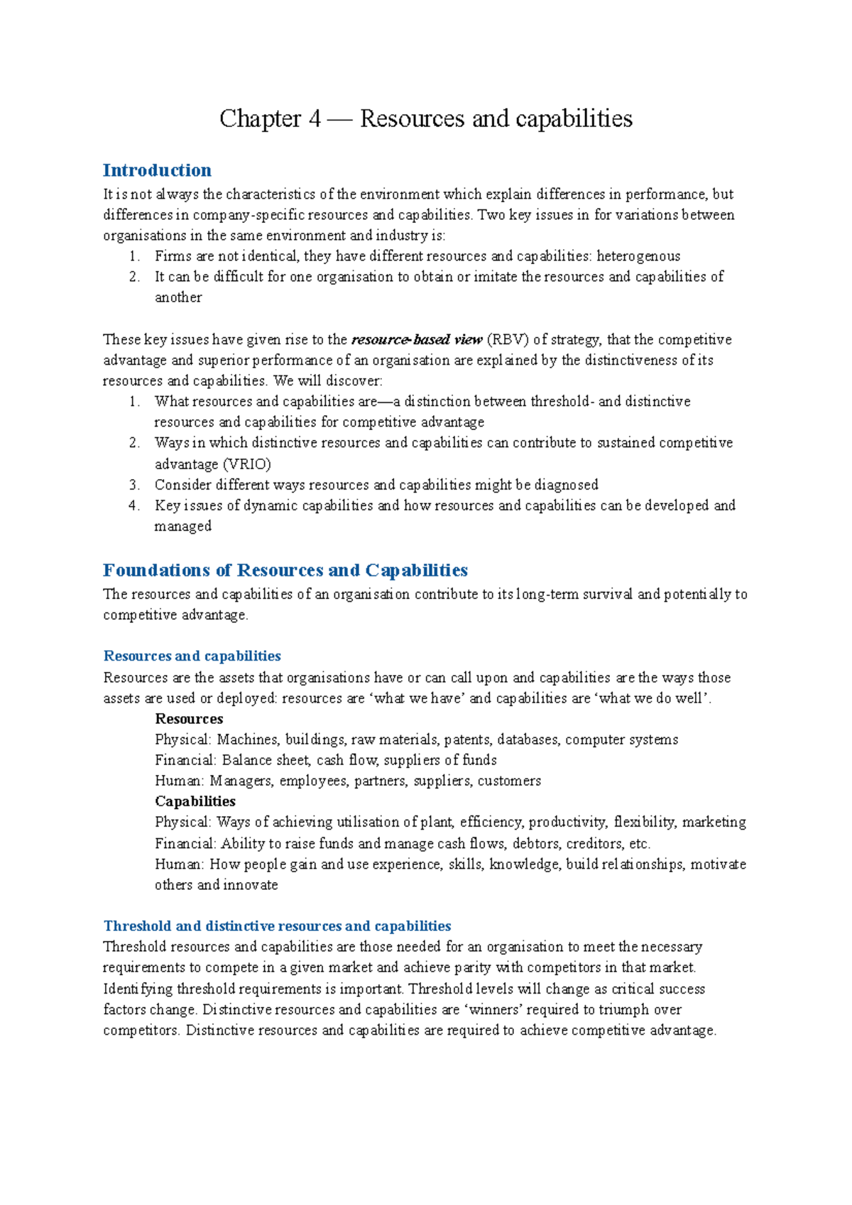 Chapter 4 Resources and capabilities - Chapter 4 — Resources and ...