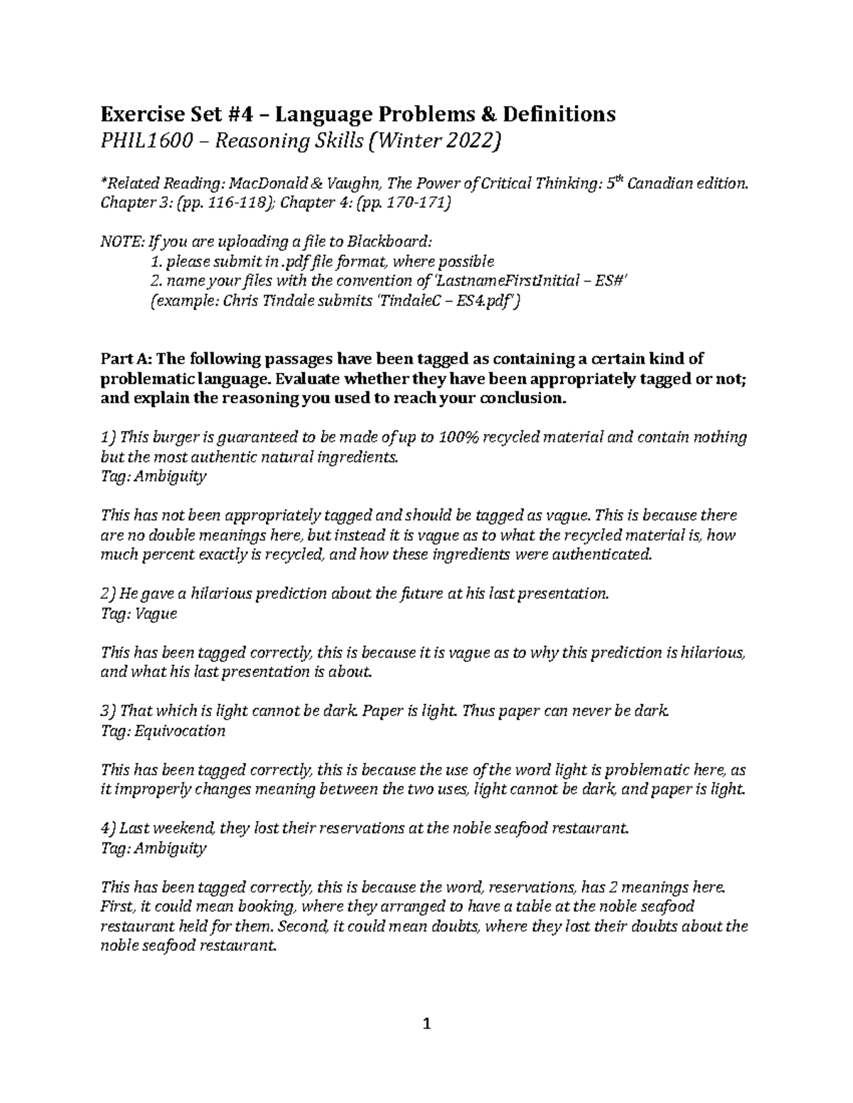 Exercise Set 4 - Language Problems and Definitions - Exercise Set #4 ...