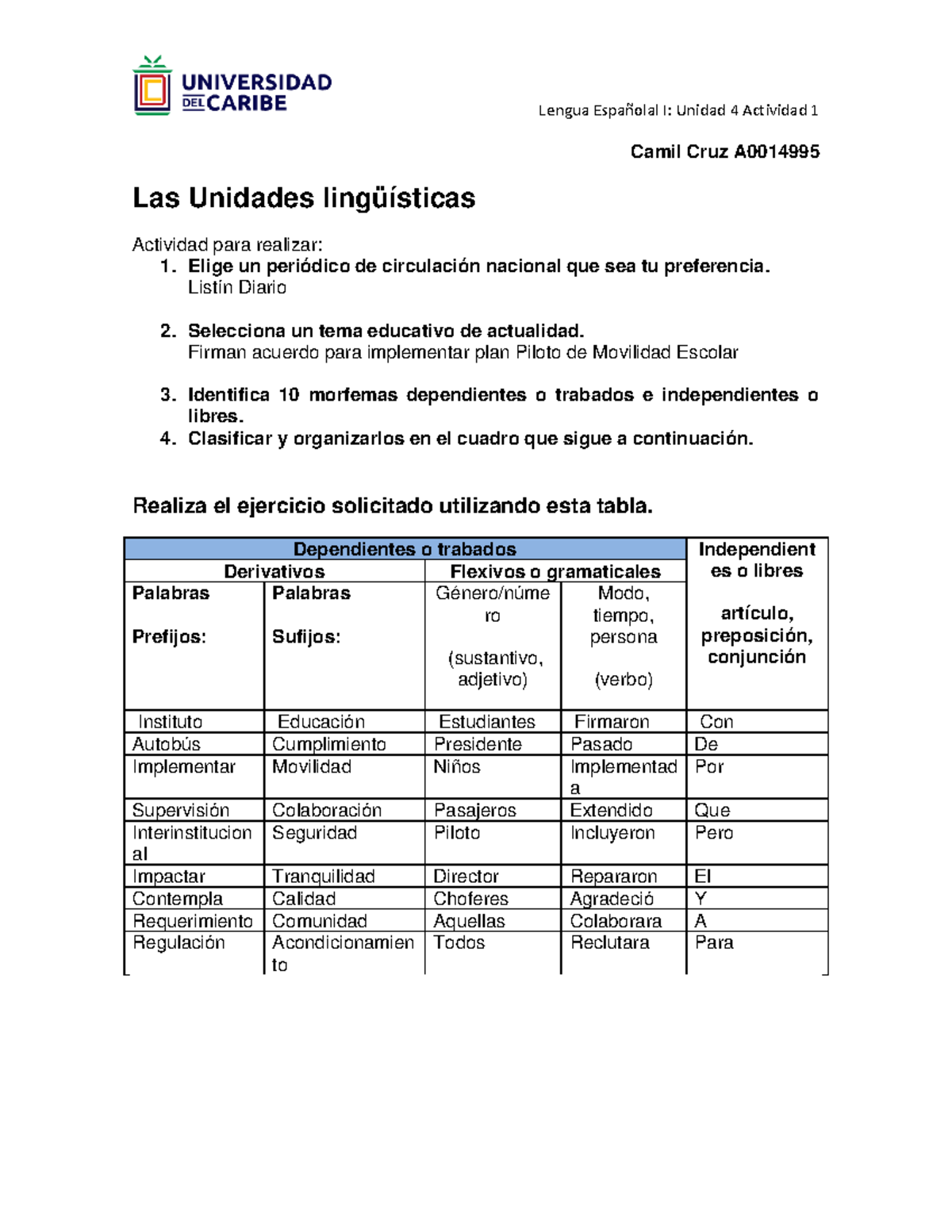 Cruz Camil, clasificacion de fonemas, unidad 4 actividad 1 - Lengua ...