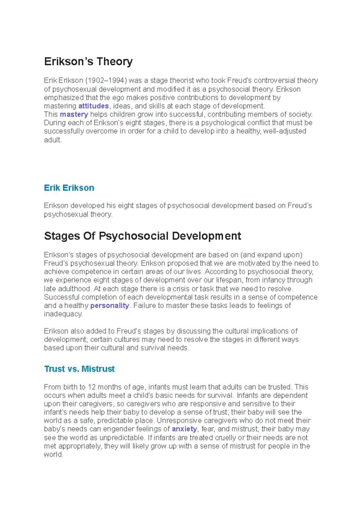 Eriksons theory and its stages of psychosocial development - Erikson’s ...