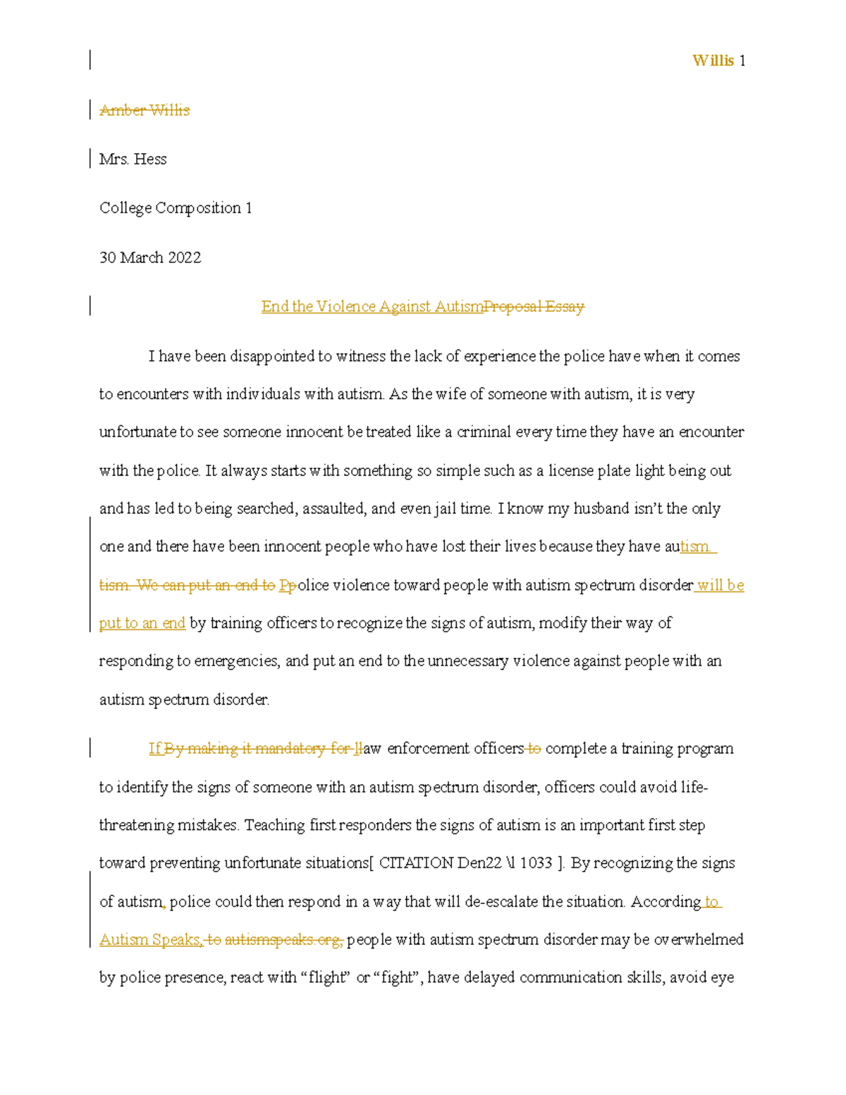 Proposal essay (1)-1 - rough draft - Amber Willis Mrs. Hess College ...
