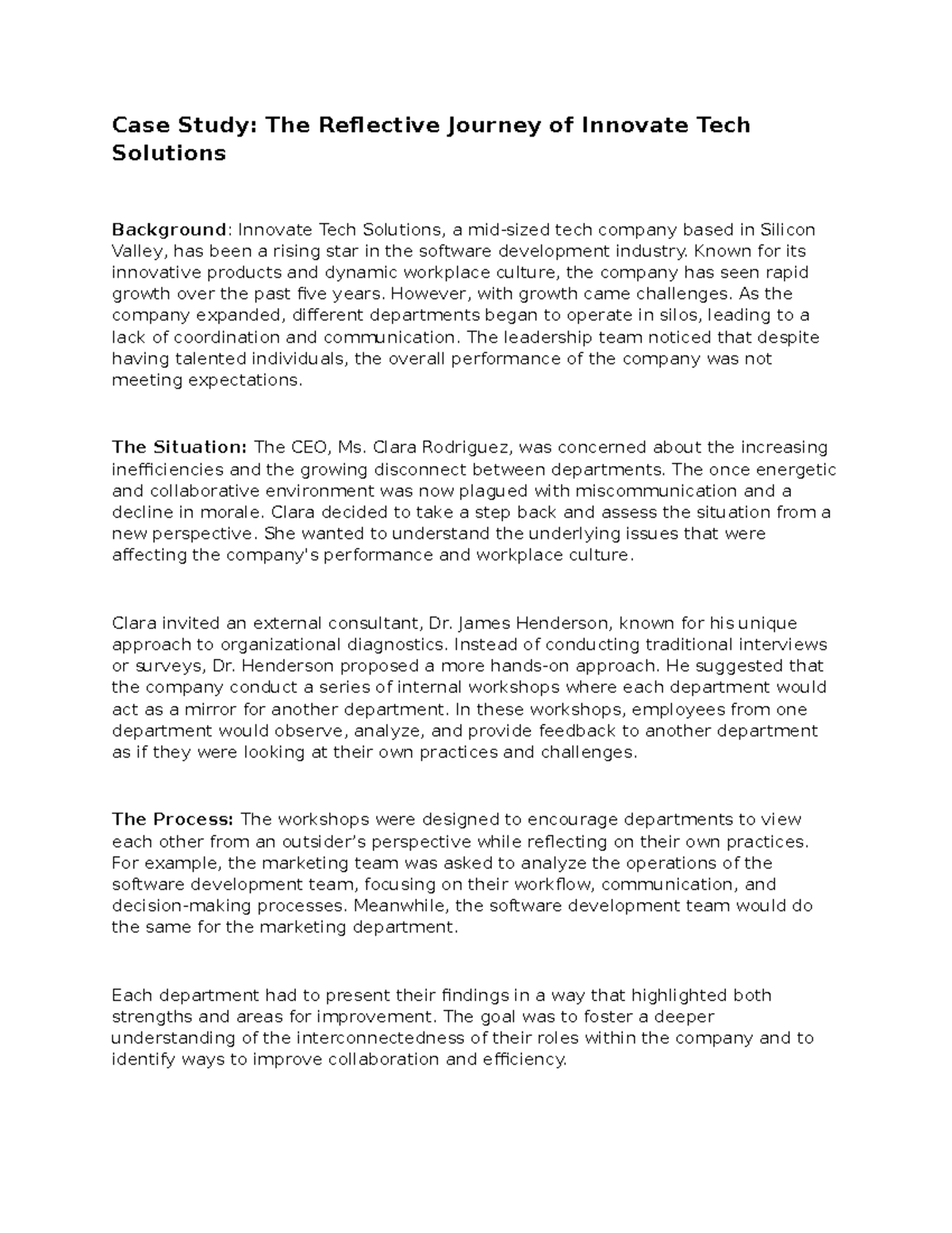 Case let- OD Intervention - Case Study: The Reflective Journey of ...