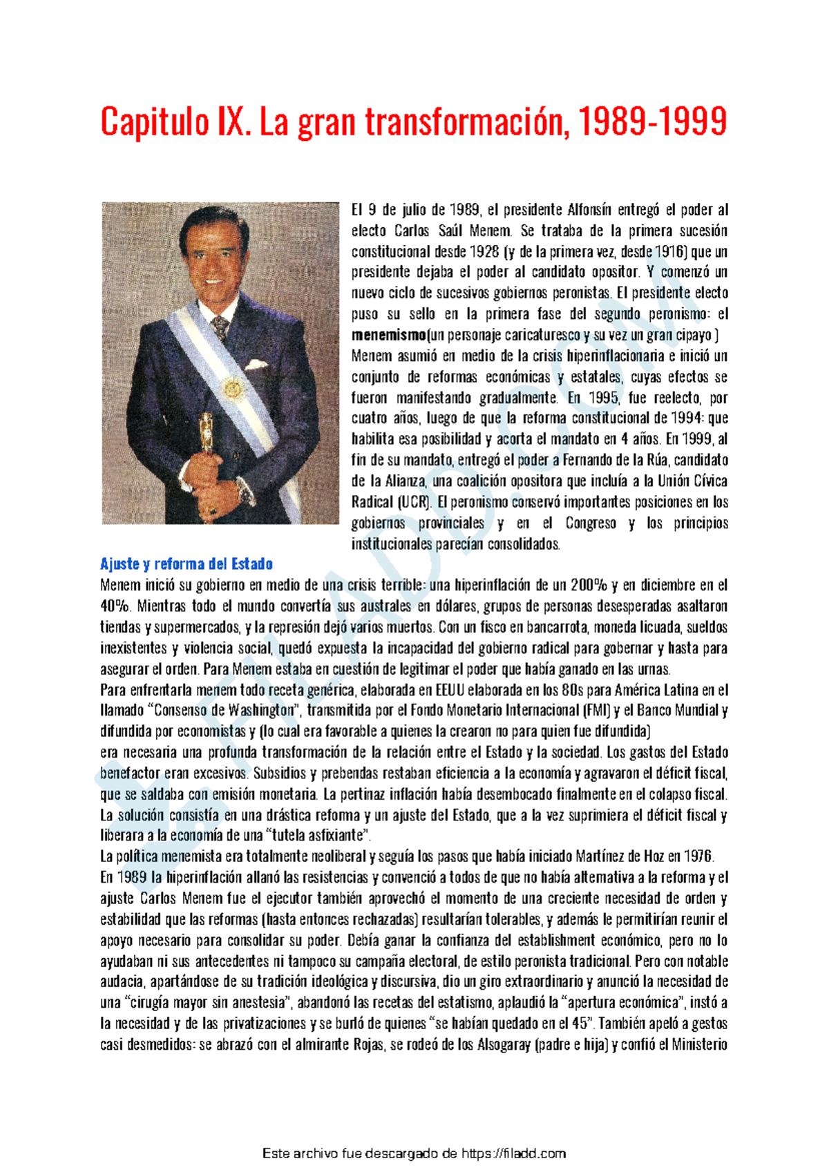 9 La gran transformacion 1989-1999 - Capitulo IX. La gran transformación, 1989- El 9 de julio de ...