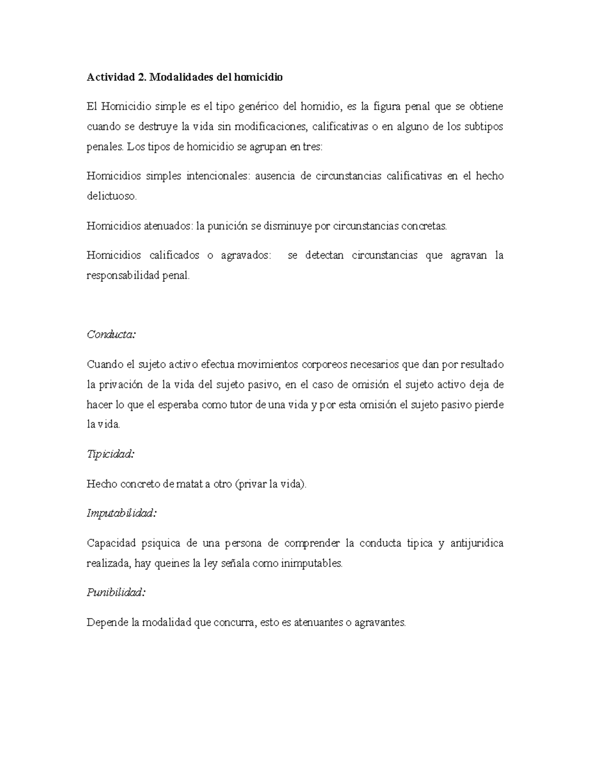 Actividad 2 Penal - Actividad 2. Modalidades del homicidio El Homicidio ...