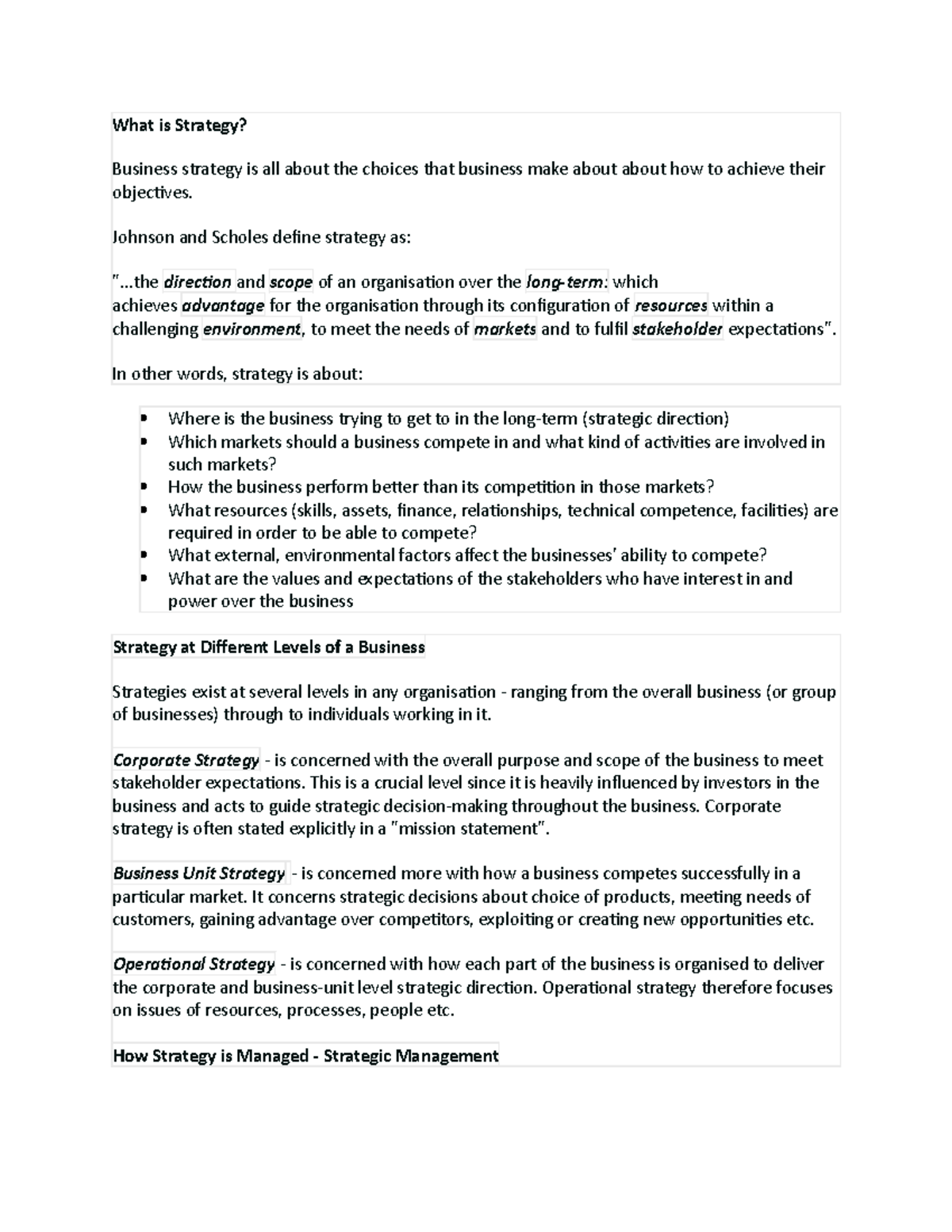 What is Strategy - notes on strategic management - What is Strategy ...