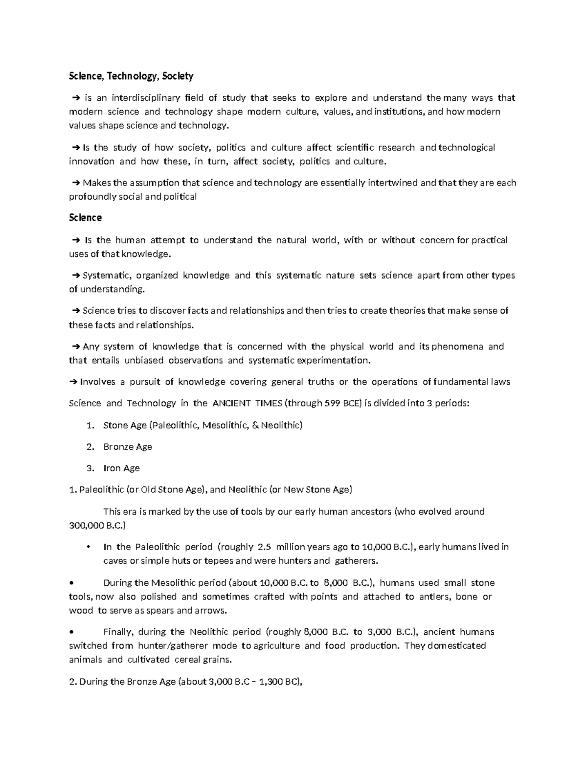 STS 1 - Science, Technology and Society in the Ancient Times. - Science ...