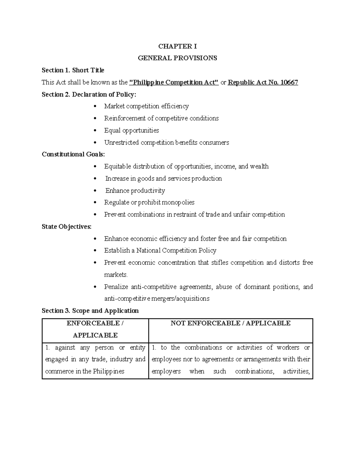 Section 1-4 H a ndouts - philippine competition act - CHAPTER I GENERAL ...