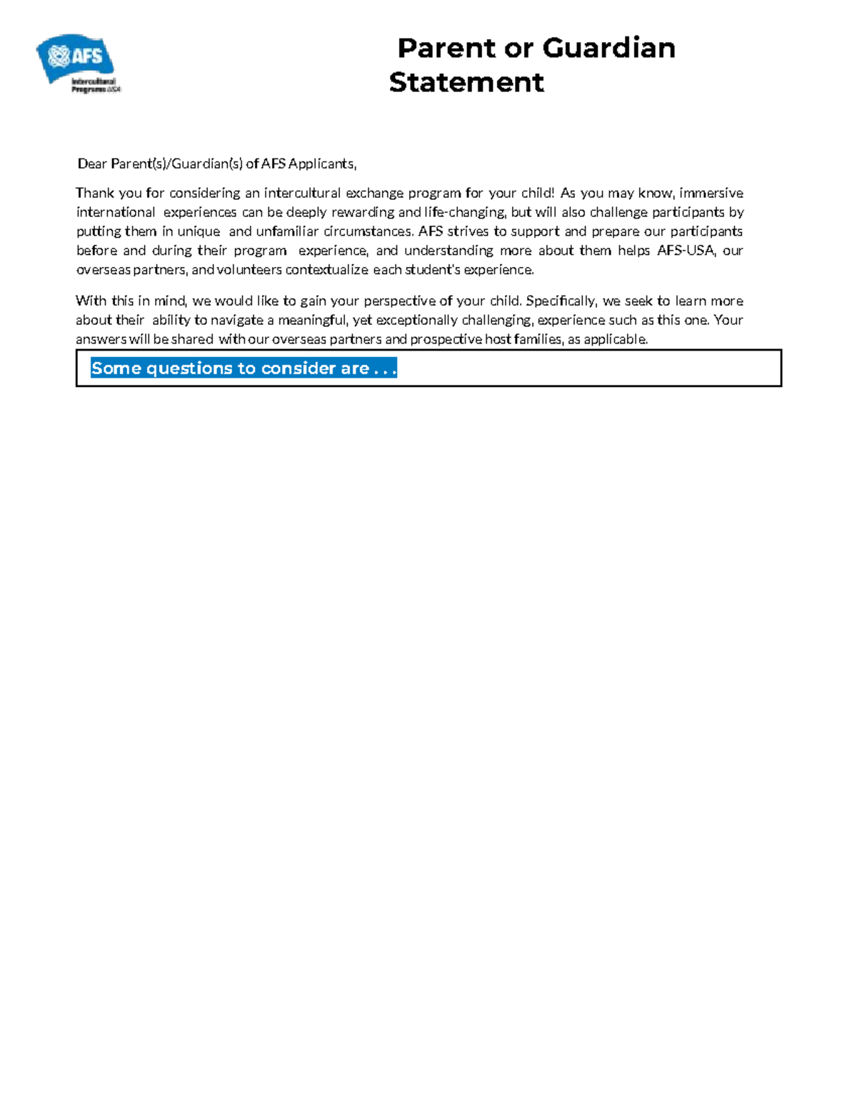 Parent or Guardian Statement - Parent or Guardian Statement Dear Parent ...