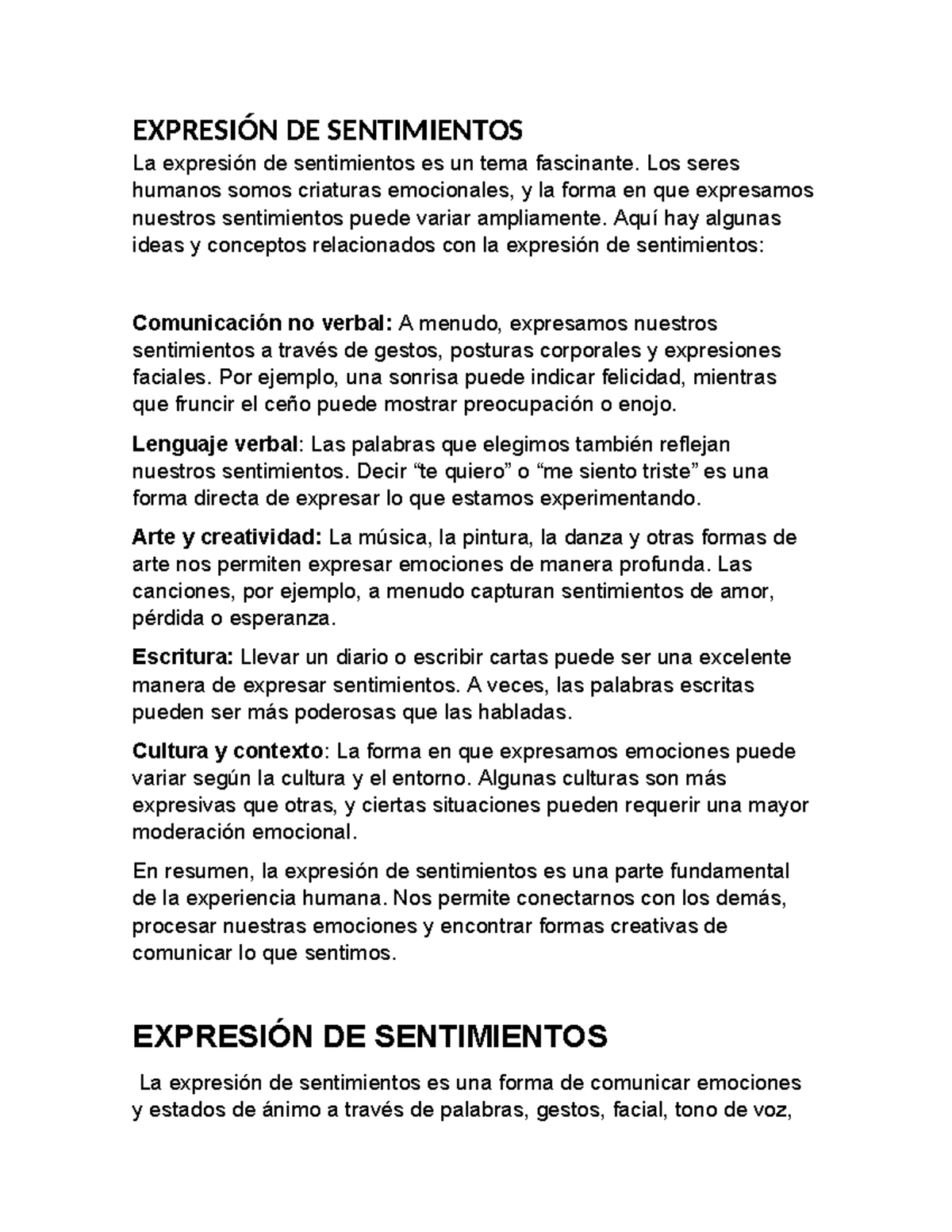 Expresión DE Sentimientos - EXPRESIÓN DE SENTIMIENTOS La expresión de ...