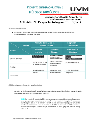 Proyecto integrador etapa 3 - PROYECTO INTEGRADOR ETAPA 1 CALCULO VECTORIAL Primer y segundo ...