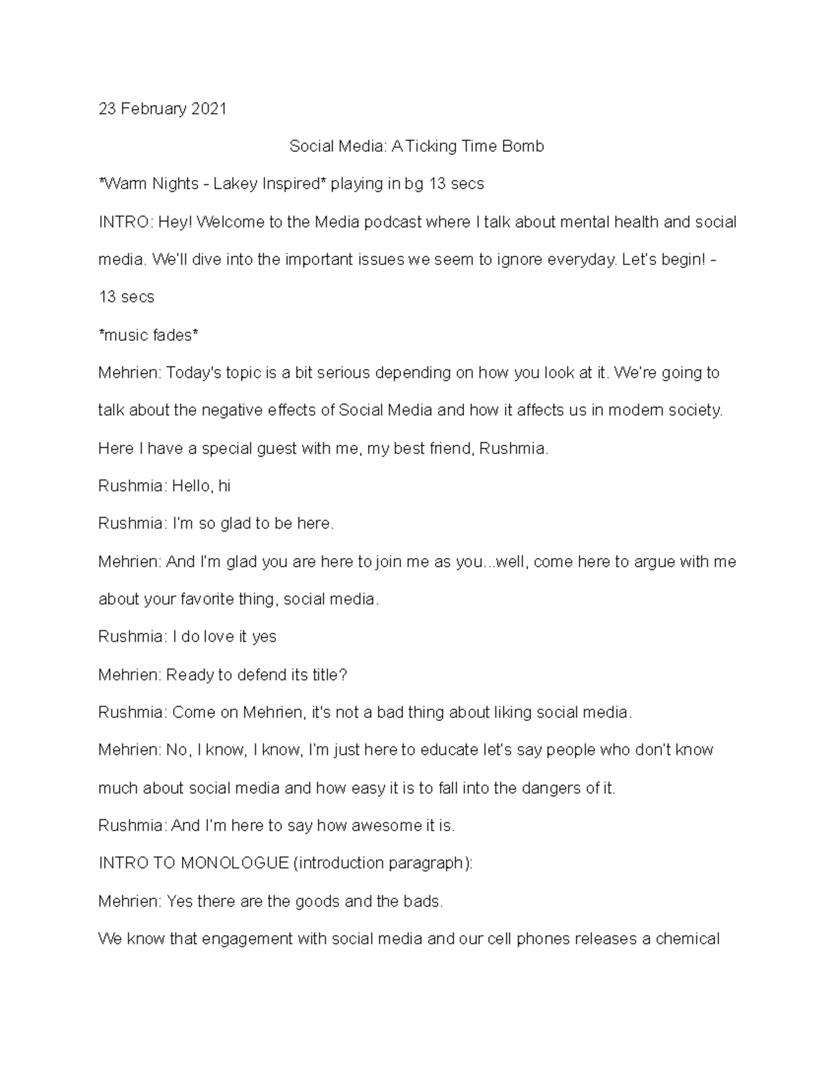 Podcast script - 23 February 2021 Social Media: A Ticking Time Bomb ...