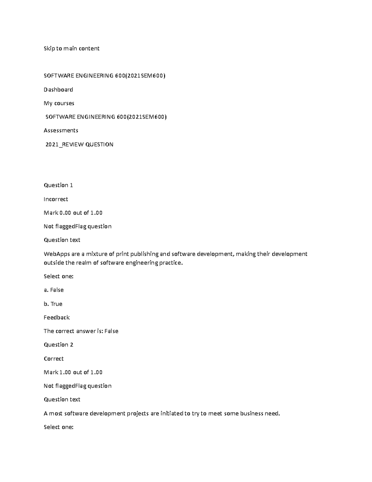 Software engineering 600msqz1 - Skip to main content SOFTWARE ENGINEERING 600(2021SEM600 ...