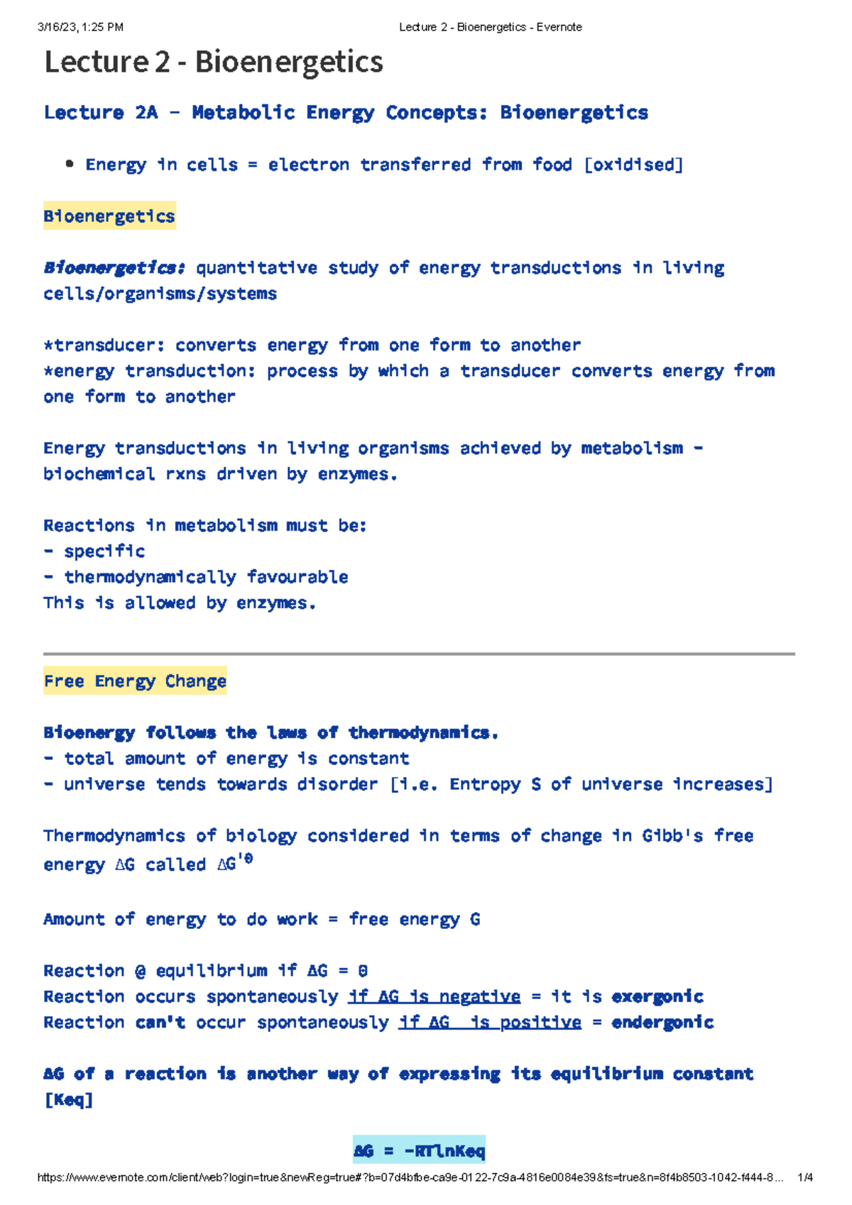 Lecture 2 - Bioenergetics - Evernote - Lecture 2 - Bioenergetics ...