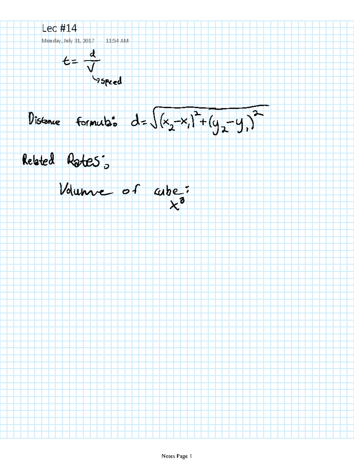 Lec 14 calc - Distance Formula - MAT 285 - Lec Monday, July 31, 2017 11 ...