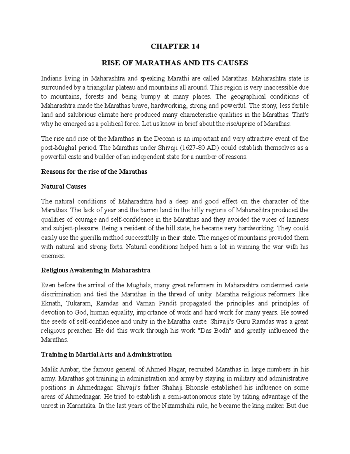 Chapter 14 RISE OF Marathas AND ITS Causes - CHAPTER 14 RISE OF ...
