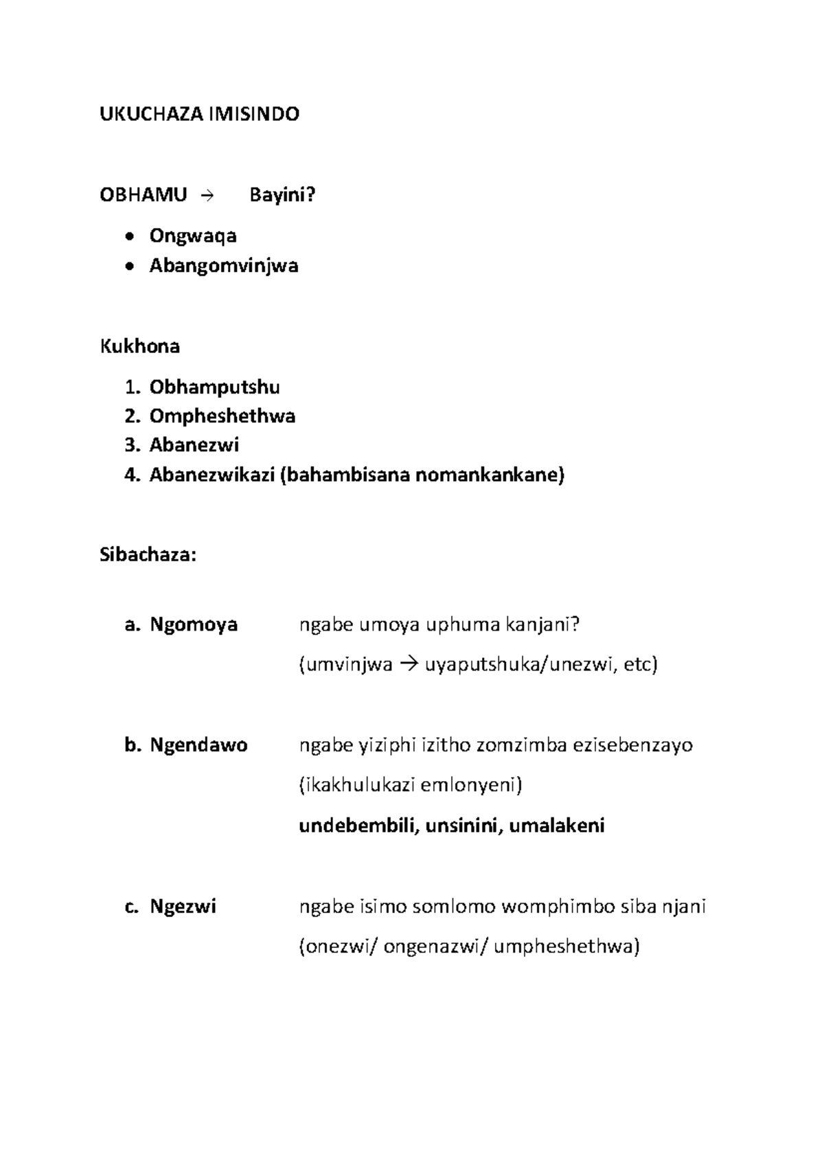 Lecture 3 - Obhamu - UKUCHAZA IMISINDO OBHAMU Bayini? • Ongwaqa ...
