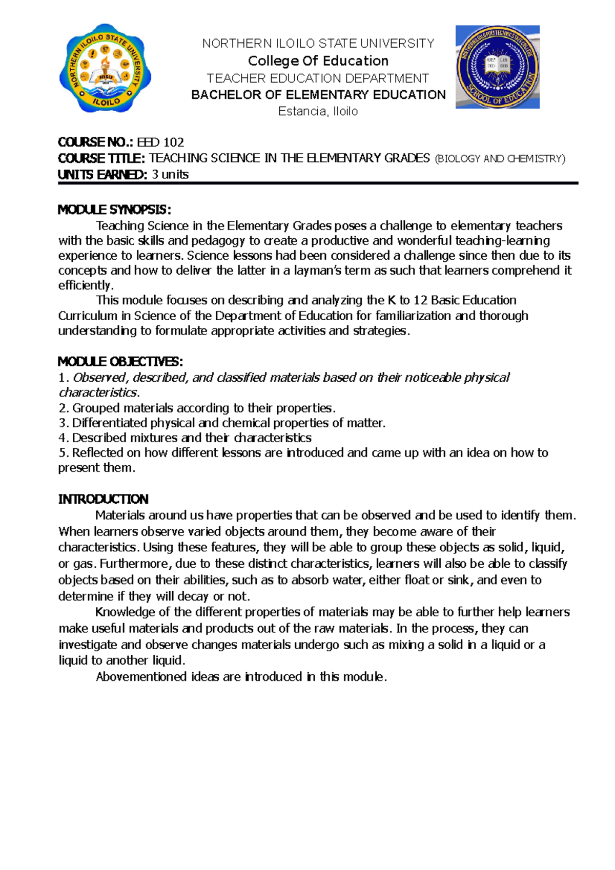 Module 4 Summary Of Module 1 College Of Education Teacher Education Department Bachelor Of 