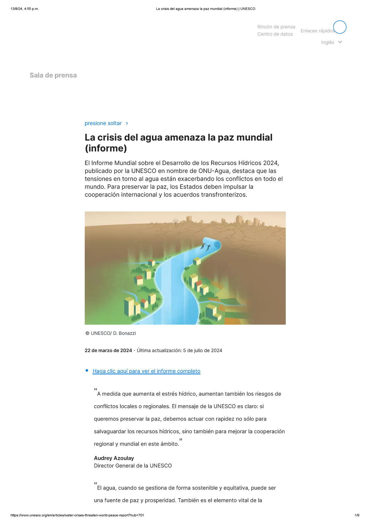 La crisis del agua amenaza la paz mundial (informe) Unesco - La crisis ...