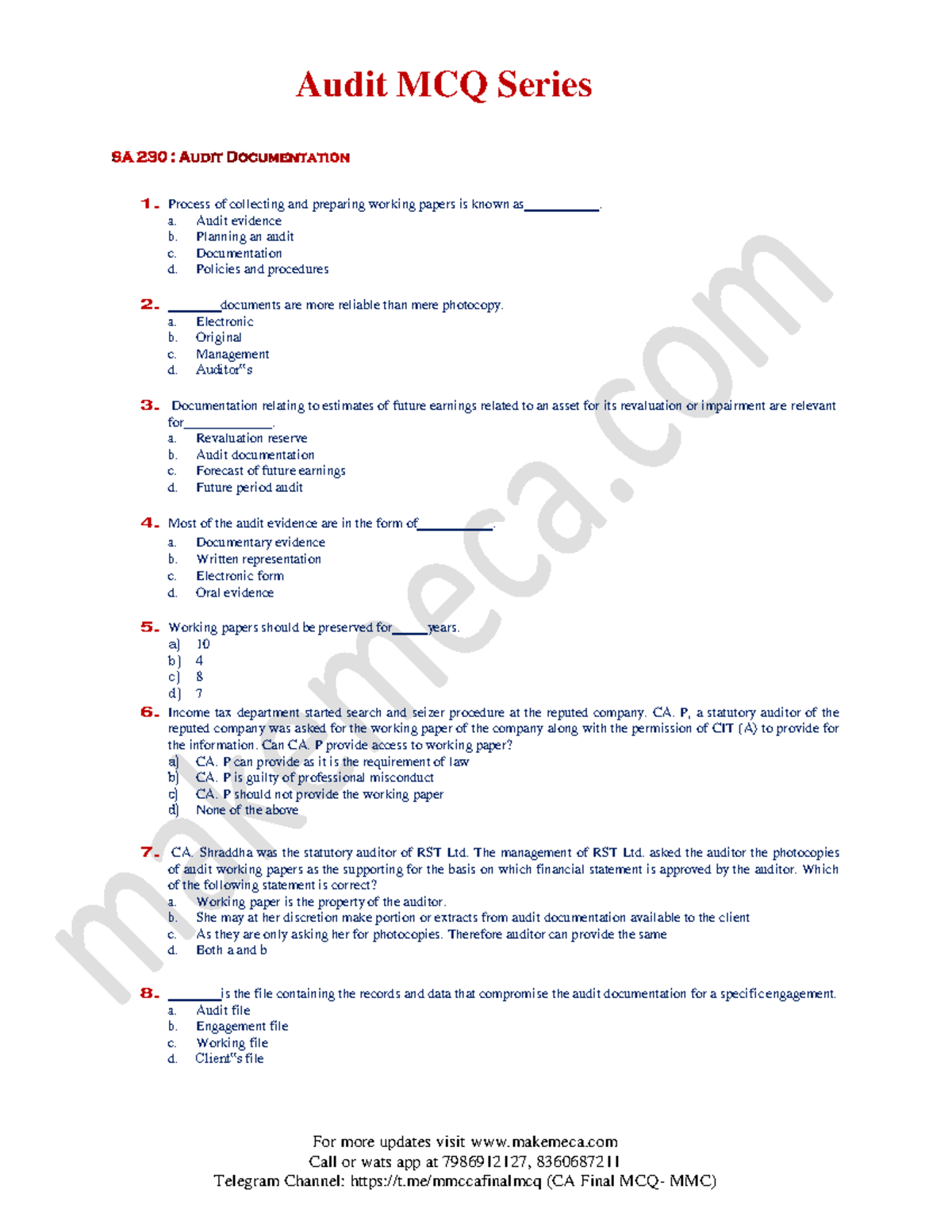 Audit MCQ Series 8 - Academic work - Audit MCQ Series Process of collecting and preparing ...