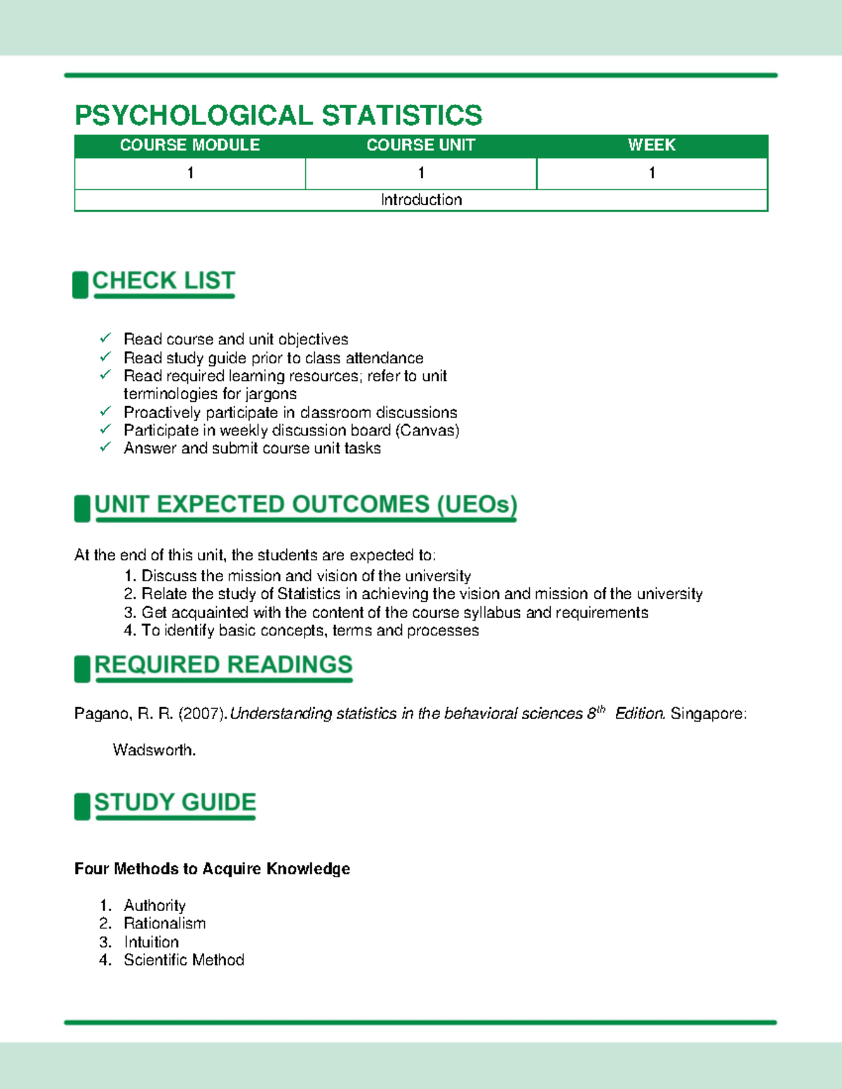 Week 1 Introduction - It is alll about psych stat - PSYCHOLOGICAL ...