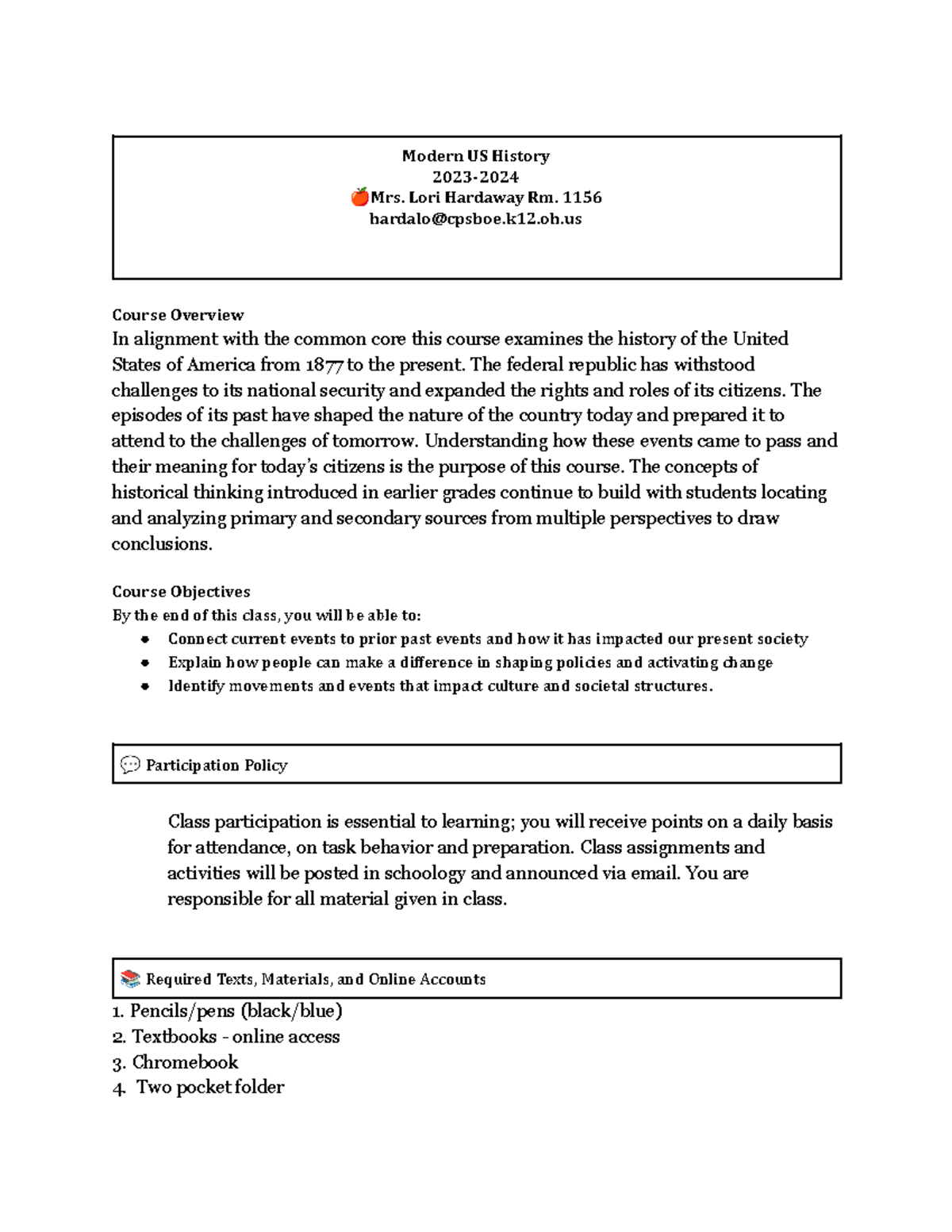 Modern US Syllabus 2022-23 - Modern US History 2023- 🍎Mrs. Lori ...