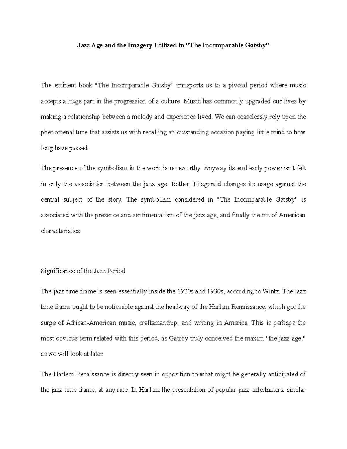 Jazz Age and the Imagery Utilized in - Basic Research - Studocu