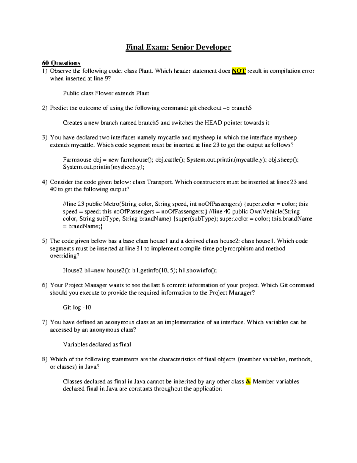 Skillsoft Senior Developer Final Exam - Final Exam: Senior Developer 60 ...