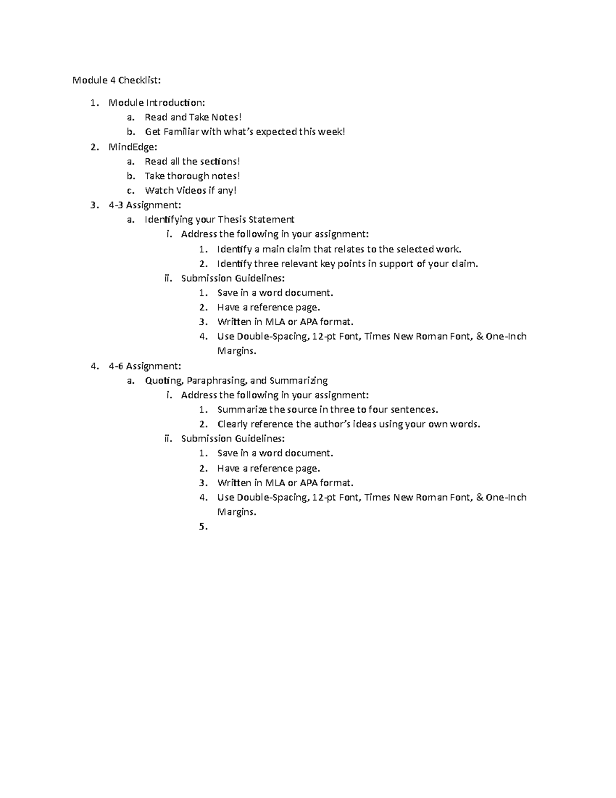 Module 4 Checklist - prof morrison - Module 4 Checklist: Module Introduction: a. Read and Take ...